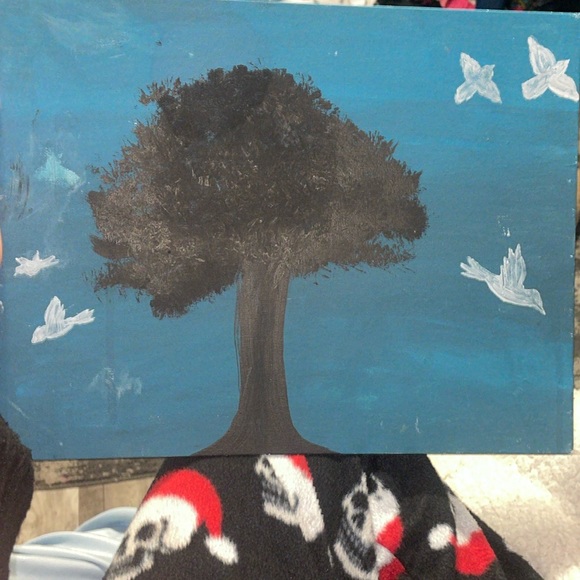 Art | Handmade Painting With A Tree And White Birds | Poshmark